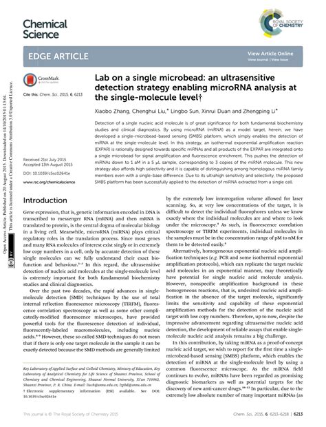 Pdf Lab On A Single Microbead An Ultrasensitive Detection Strategy Enabling Microrna Analysis
