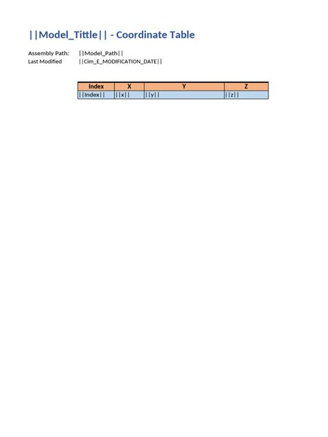 Coordinate Table Standard Pdf