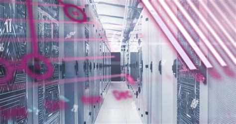 Data Processing Symbols Overlaying Modern Server Room