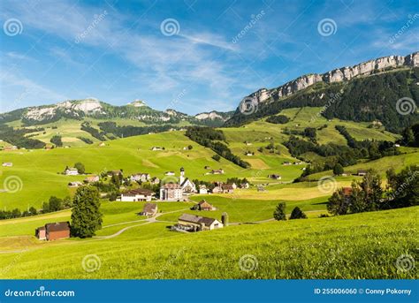 The Village Of Schwende And Hoher Kasten In Appenzellerland Canton