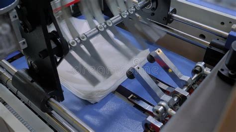 Automatic Plastic Bag Making Machine Production Of Packaging Bags Close Up Stock Footage