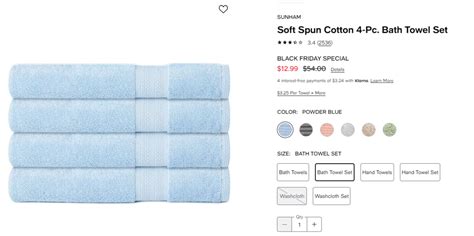 Macys Sunham Soft Spun Cotton 4 Pc Bath Towel Set 1299 3 Colors
