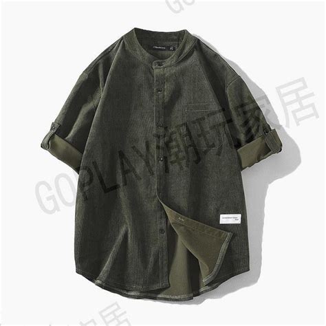 新中式男裝無領襯衫男士夏季新款國潮短袖襯衣寬松國風七分袖衣服【goplay潮玩家居】 Yahoo奇摩拍賣