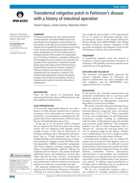 Pdf Transdermal Rotigotine Patch In Parkinsons Disease With A