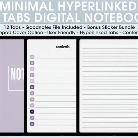 Digital Notebook 12 Hyperlinked Tabs Goodnotes Notability Etsy