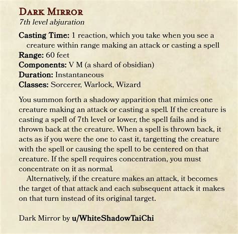 Dark Mirror A Spell To Reflect An Enemys Attack Right Back At Them