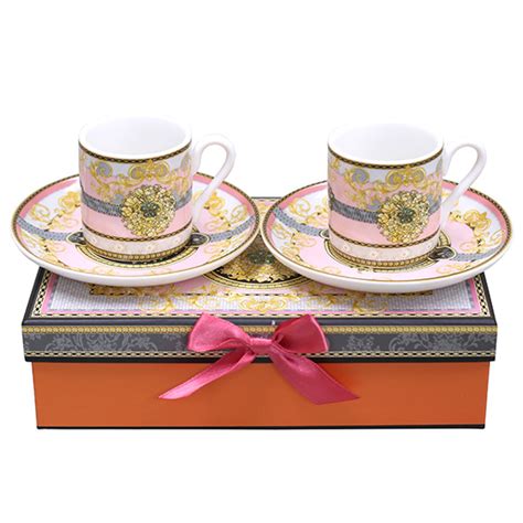 Health Pride Set Of 2 Pink Espresso Cups And Saucers