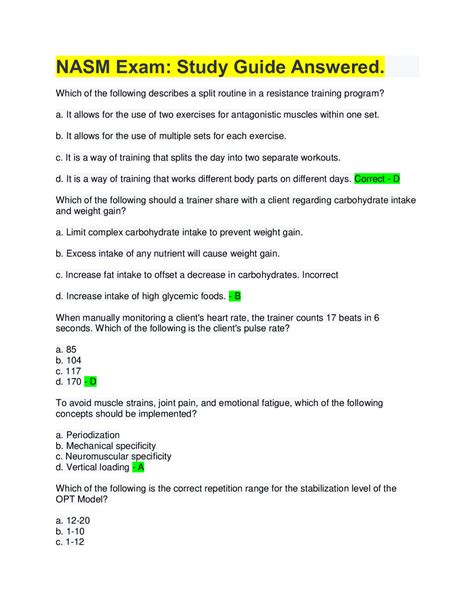 NASM Exam Prep Questions Answers