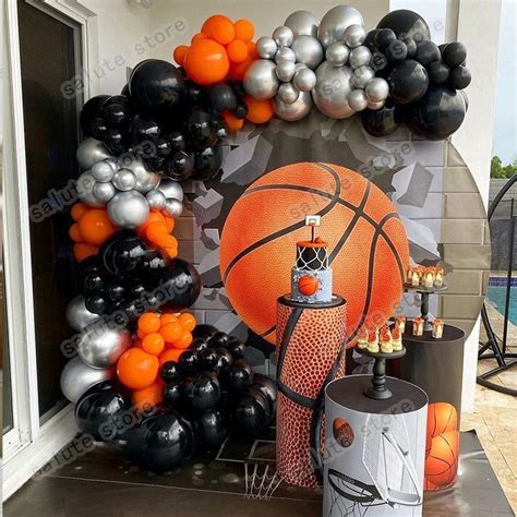 Sports Theme Basketball Balloon Garland Arch Kit 136pcs Orange And