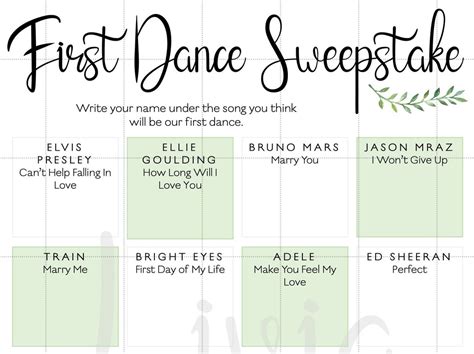 Personalised First Dance Sweepstake Wedding Activity Digital Download