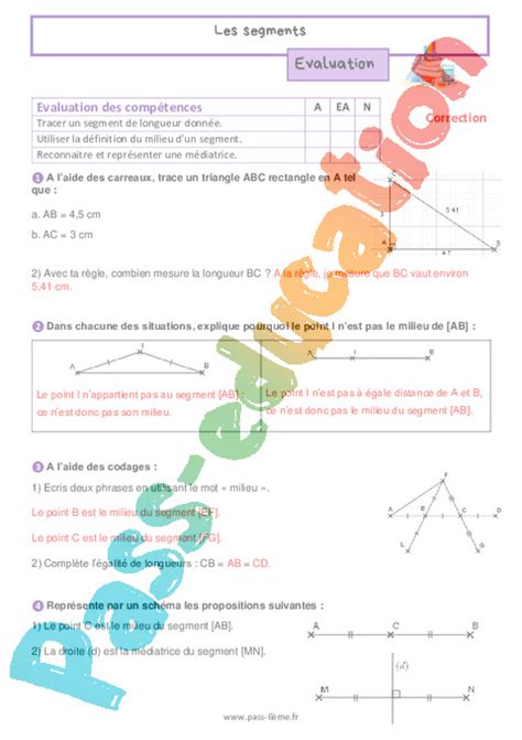 les segments evaluation de géométrie pour la 6ème cycle 3 pdf à