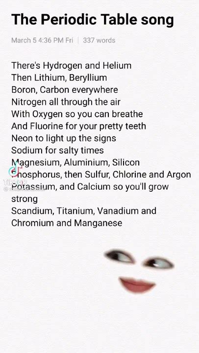 Periodic Table Of The Elements Song Lyrics
