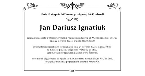 Jan Dariusz Ignatiuk Nekrolog I Kondolencje Zakład Usług