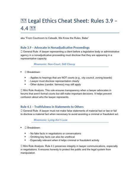 Legal Ethics Cheat Sheet Key Rules Explained Pdf Lawyer