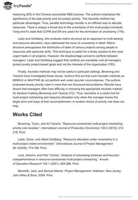 multi project scheduling and resource allocation 599 words report