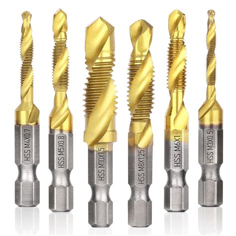 Drill Tap Set Valkynos 6 Packs Titanium Plated Combination Taps Drill Bit Set M3 M4 M5 M6 M8