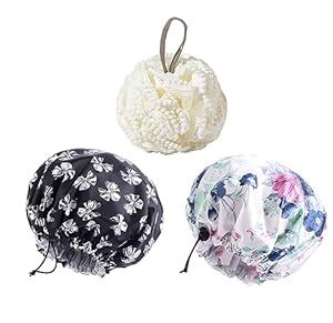 Shower Cap For Women Reusable Waterproof Bath Caps Bathing Shower Hat Shower Loofah