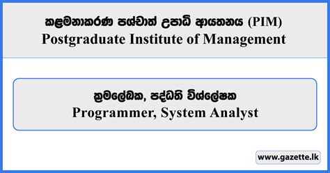 Programmer System Analyst Postgraduate Institute Of Management