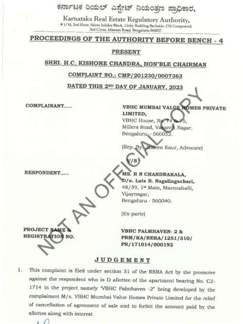Karnataka Rera Order Pdf