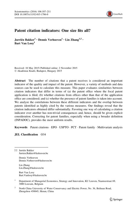 Pdf Patent Citation Indicators One Size Fits All