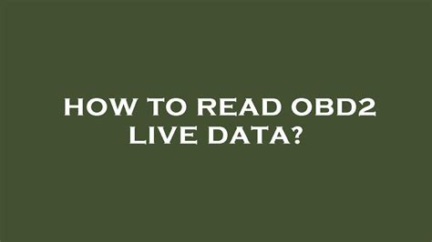How To Read Obd2 Live Data YouTube