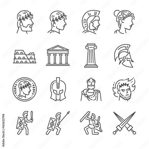 Roman Empire Line Icon Set Included The Icons As Soldier Column