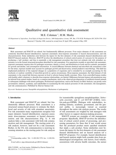 Pdf Qualitative And Quantitative Risk Assessment