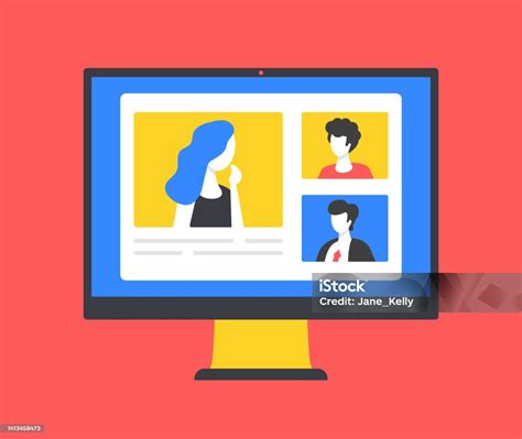 화상 회의 온라인 통화 웨비나 회의 개념 말하는 사람들 벡터 일러스트 레이 션 Brand Name Online Messaging