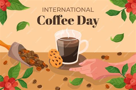 국제 커피의 날 축하를 위한 평평한 배경 무료 벡터