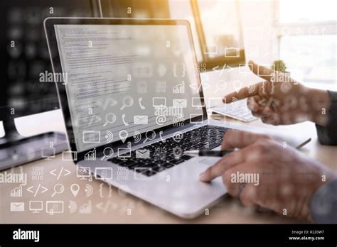 Man Work Coding Software Developer Programmer Is Coding On A Desktop