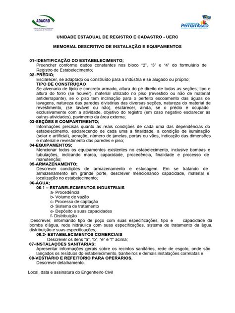Memorial Descritivo De Instalações E Equipamentos Pdf