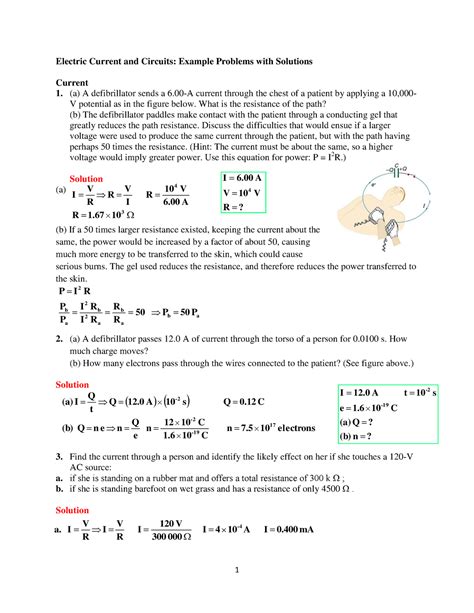 Electric Current And Circuits Example Problems With Solutions A A