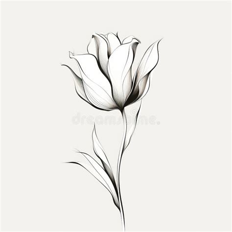 Minimalist Black And White Tulip Drawing On Beige Background Stock