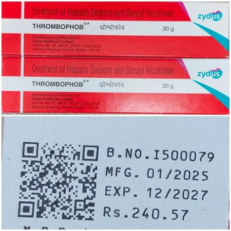 30g Thrombophob Ointment Of Heparin Sodium And Benzyl Nicotinate At
