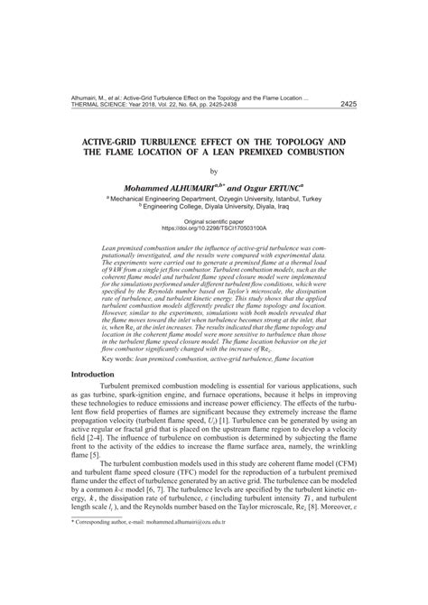 Pdf Active Grid Turbulence Effect On The Topology And The Flame Location