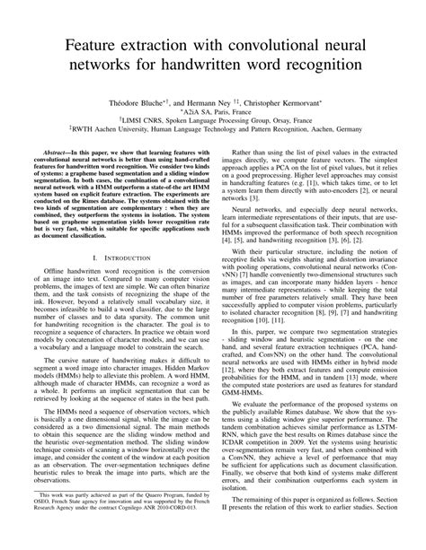 Pdf Feature Extraction With Convolutional Neural Networks For Handwritten Word Recognition