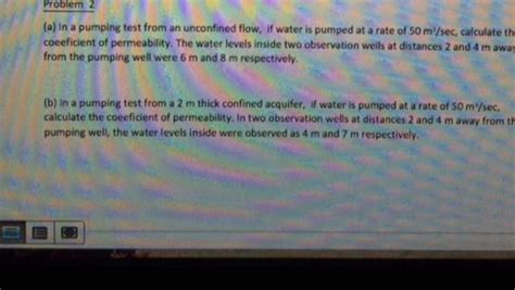 Solved In A Pumping Test From An Unconfined Flow If Water