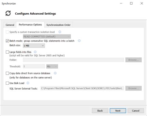 Sql Data Examiner Synchronization Settings