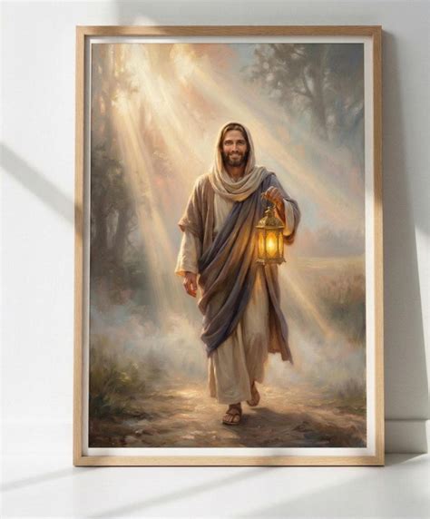 Light Of The World Print Smiling Jesus Canvas Bright Christian Art