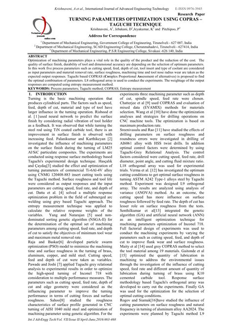 Pdf Turning Parameters Optimization Using Copras Taguchi Technique