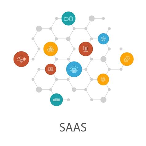 Saas 프레젠테이션 템플릿 표지 레이아웃 및 인포그래픽 클라우드 스토리지 구성 소프트웨어 데이터베이스 아이콘