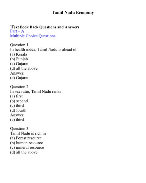 Samacheer Kalvi 11th Economics Solutions Chapter 11 Tamil Nadu Economy 2025