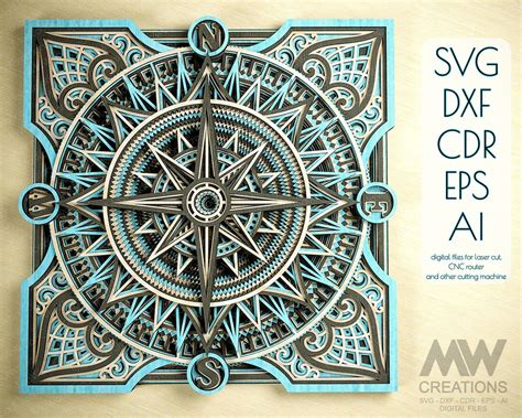 Multi Layer Compass Mandala Laser Cut Compass 3d Mandala Svg Files