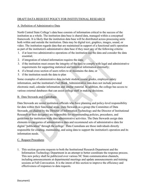 Data Request Policy For Institutional Research