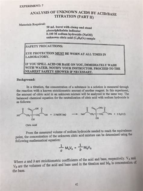 Solved EXPERIMENT:7 ANALYSIS OF UNKNOWN ACIDS BY ACID/BASE | Chegg.com