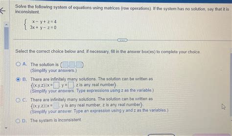 Solved Solve The Following System Of Equations Using