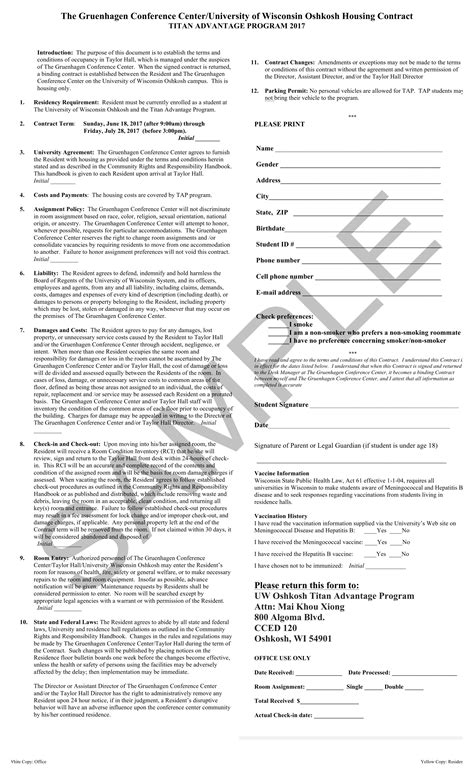 Student Accommodation Contract Template Gruenhagen Conference Center