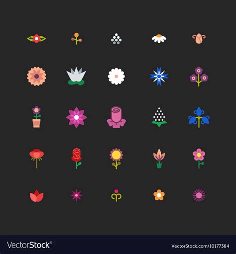 Linear Flower Floral Icons With Bright Royalty Free Vector