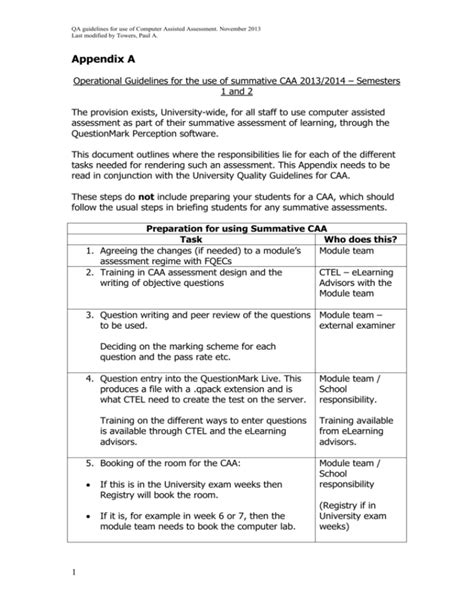 Quality Assurance Guidelines For Caa
