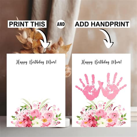 Pink Flowers Handprint Happy Birthday Mom Happy Birthday Mommy